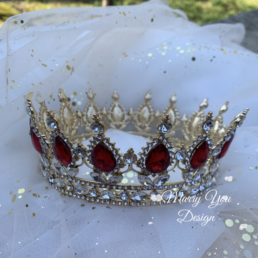 Gold Red Luxury Prom Crown, Shinning Crystal Wedding Tiaras for Woman ...