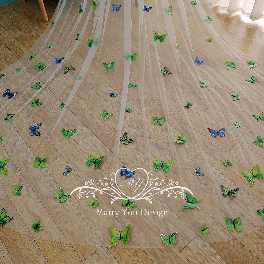 Plastic Butterfly Veil for Forest Theme Wedding,blue&green Butterfly ...