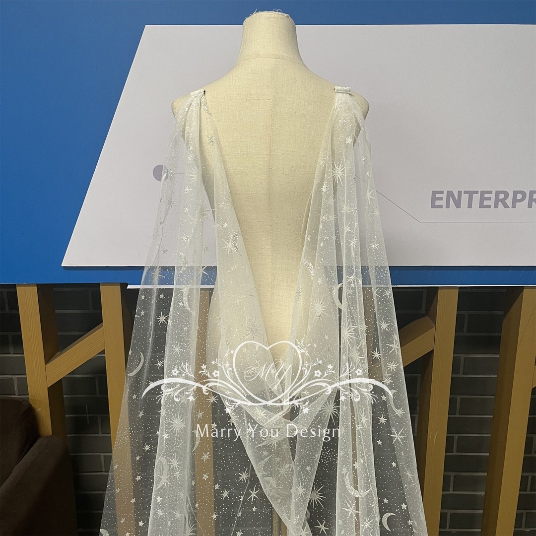 Sparkly V-back Wedding Cape,boho Star Cape Veil,scattered Star&moon ...