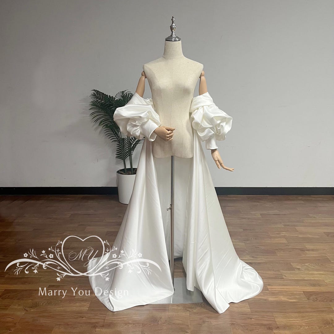 Elegant Puff Sleeves Wedding Cape,satin Bridal Cape Veil With Sleeves ...