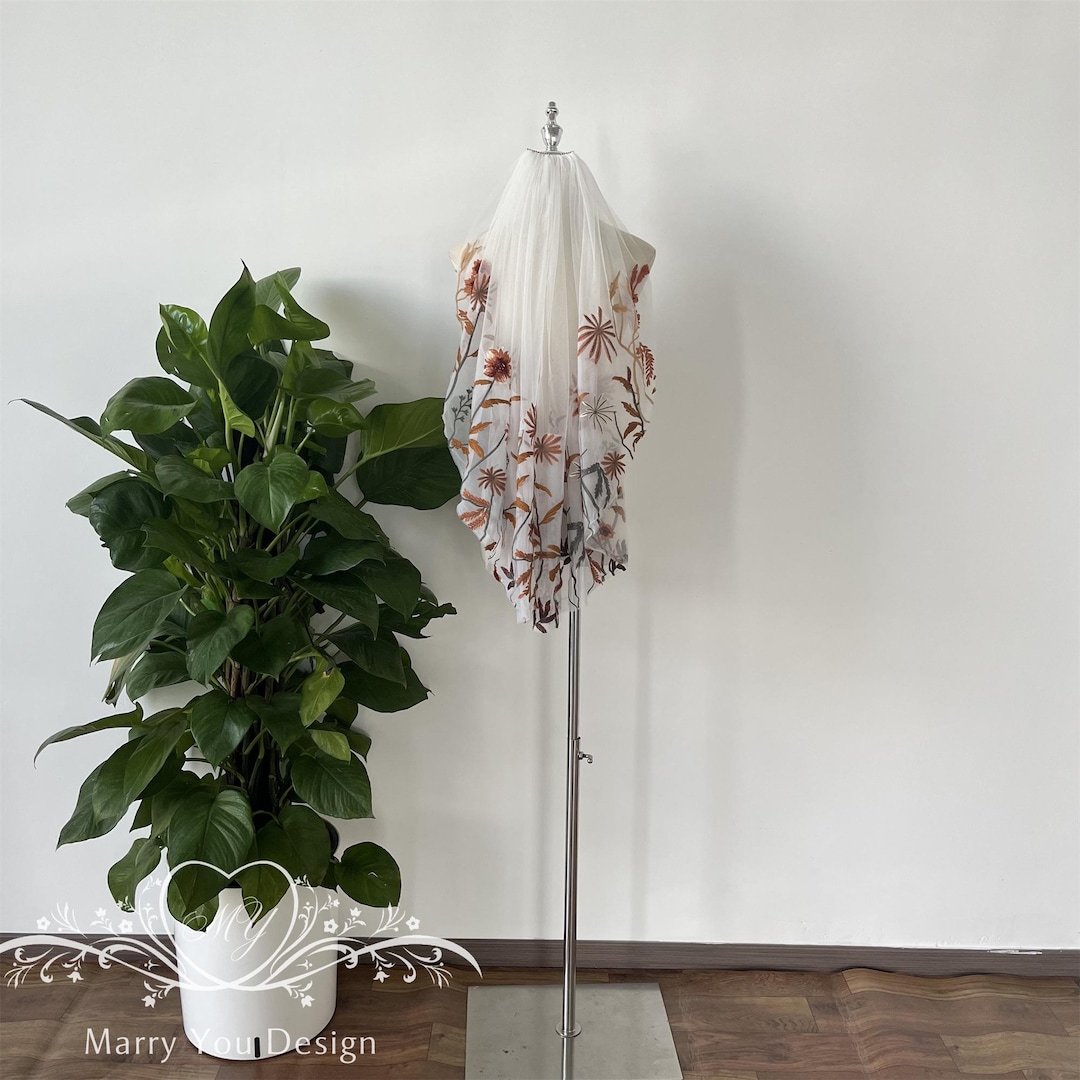 Autumn Leaf Lace Wedding Veil,autumn Brown Floral Lace Veil for Fall ...