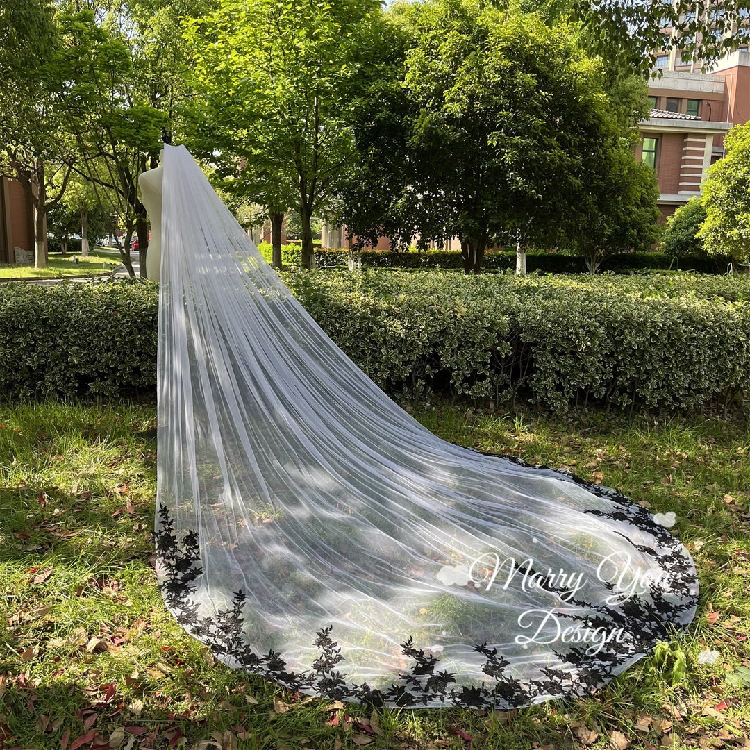 One-tier Wedding Veil,dramatic Veil,black Wedding,black Lace Bridal ...