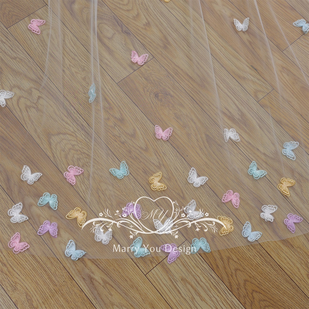 Colorful Butterfly Veil for Lawn Wedding,dreamy Beach Butterfly Bridal ...