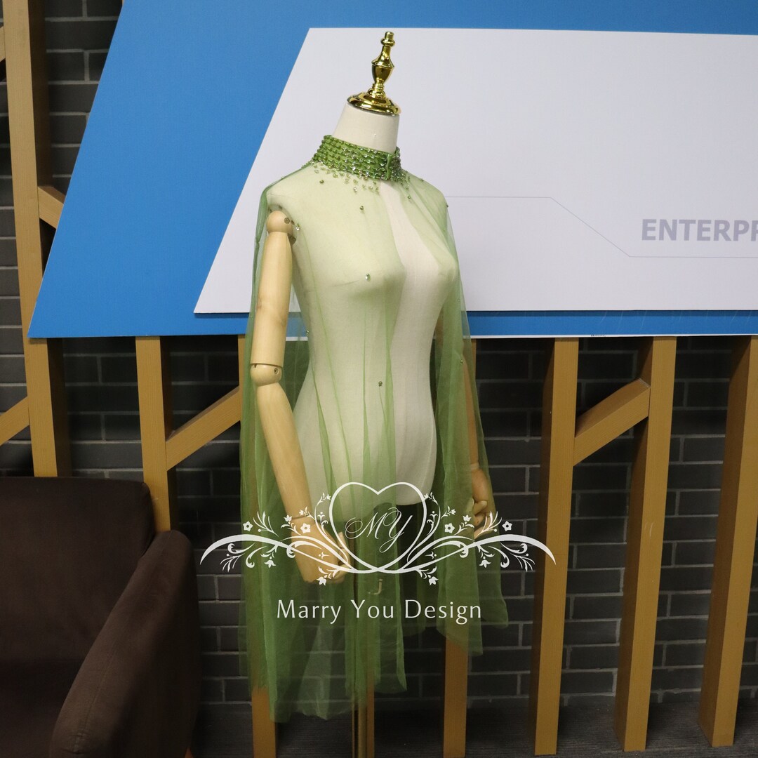 Fairy Tulle Wedding Cape Veil,green Beading and Sequined Bridal Veil ...