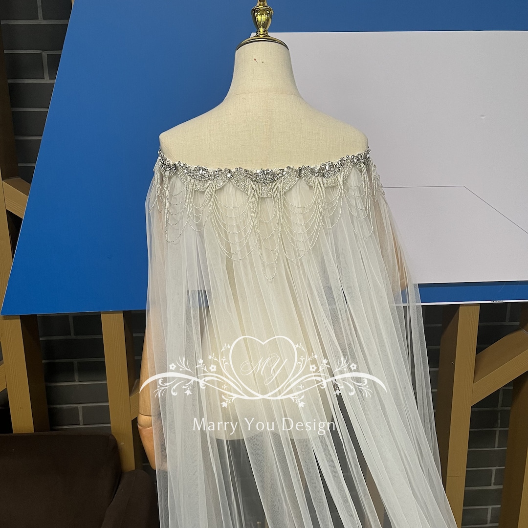 Wedding Cape,crystal Wedding Cape Veil,sparkly Beading Wedding Cloak ...