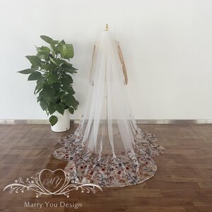 Autumn Leaves Wedding Veil,scalloped Brown Floral Lace Veil for Fall ...