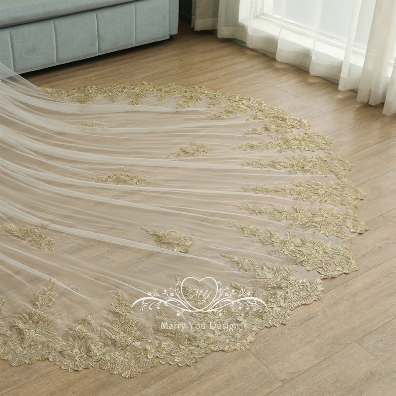 Luxury Gold Lace Bridal Veil,edge Golden Lace Wedding Veil,sparking ...