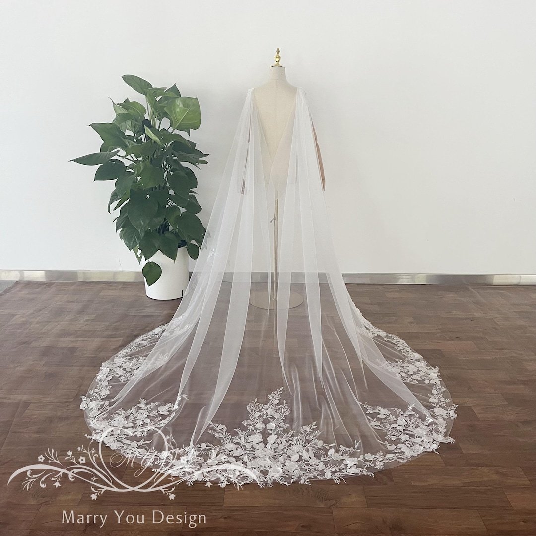 Luxury Floral Lace Bridal Cape,v-shape Back Floral Soft Royal Wedding ...