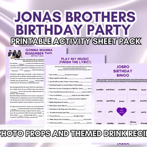 Jonas Brothers Birthday Party Game Pack | Printable Bingo, Lyric Games ...