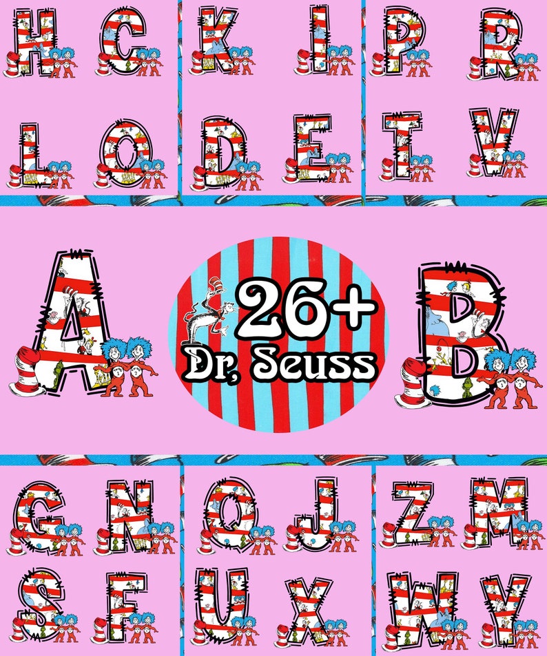 Dr. Seuss Alphabet Png, Dr. Suess Bundle, Dr. Suess Font PNG, Doodle ...