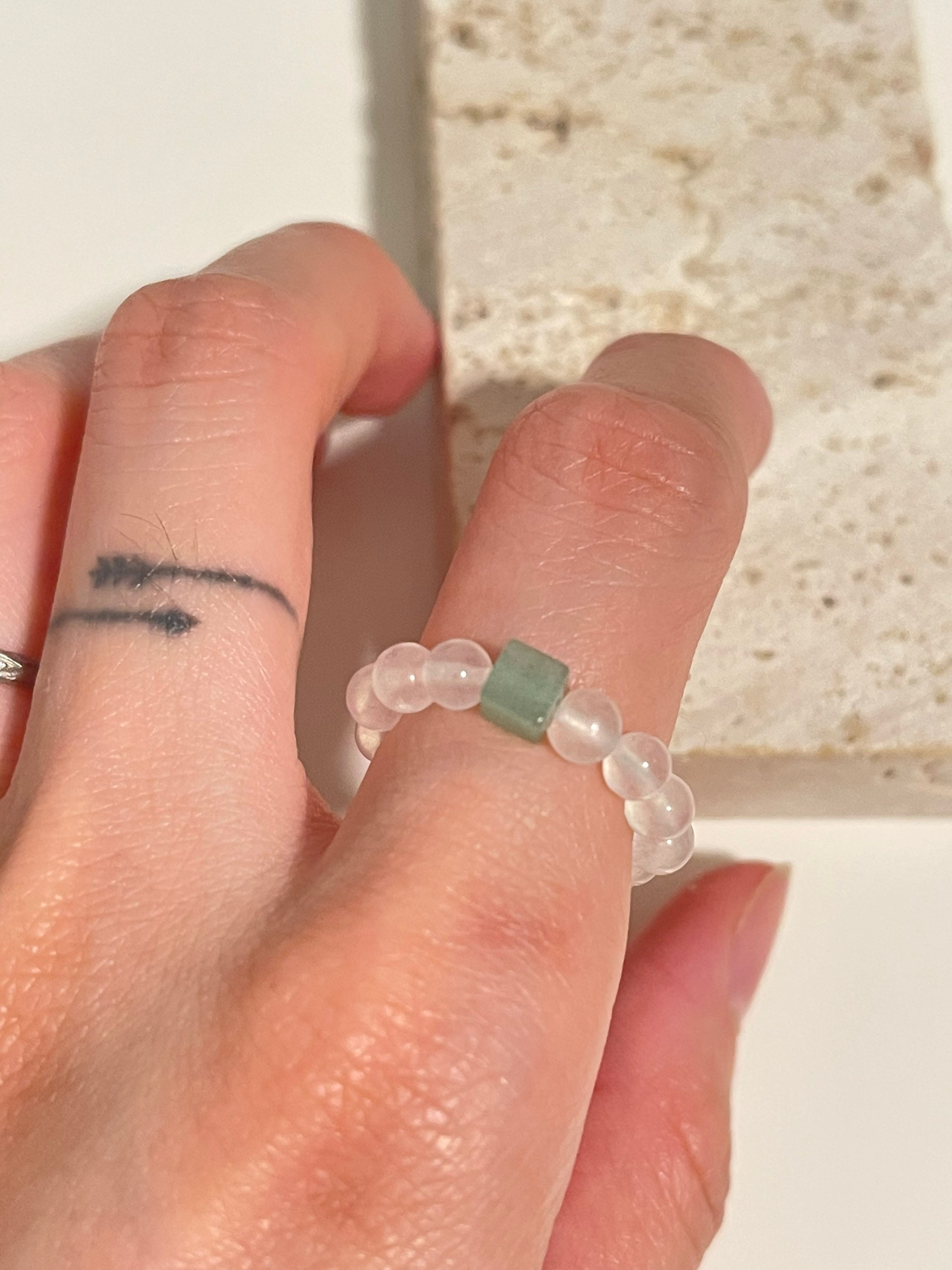 White Marble With Green Square Jade Ring Stackable Ring - Etsy