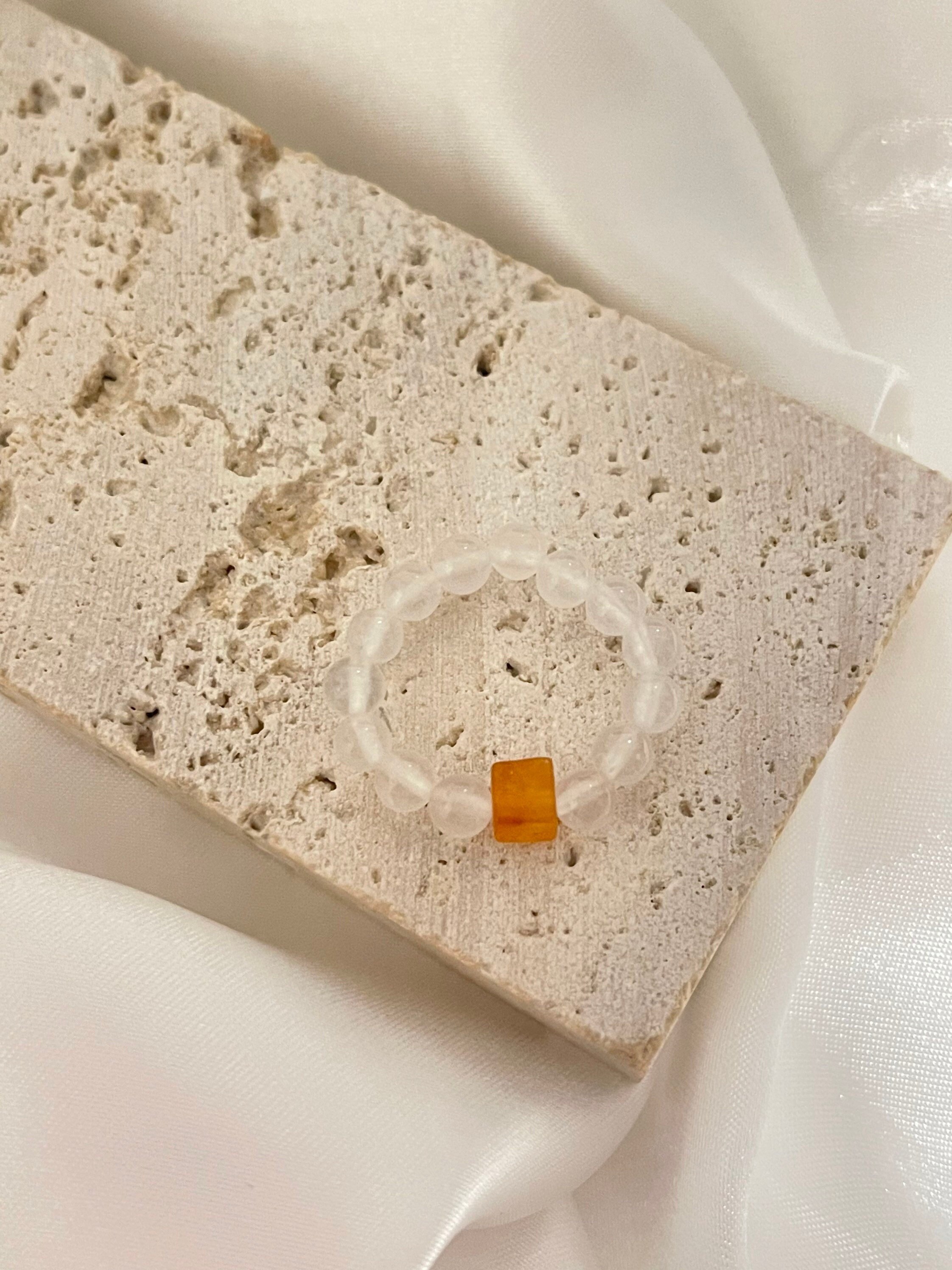 White Marble With Green Square Jade Ring, Stackable Ring, Stretchy ...