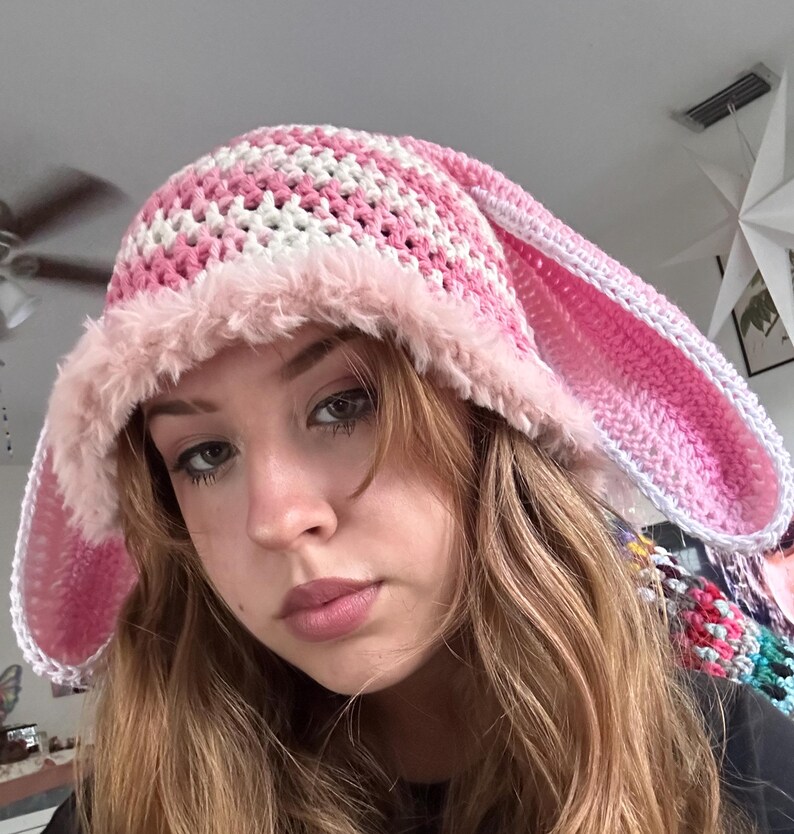 Bunny Bucket Hat Fluffy Brim Bunny Ear Hat Festival, Rave Party Hat ...