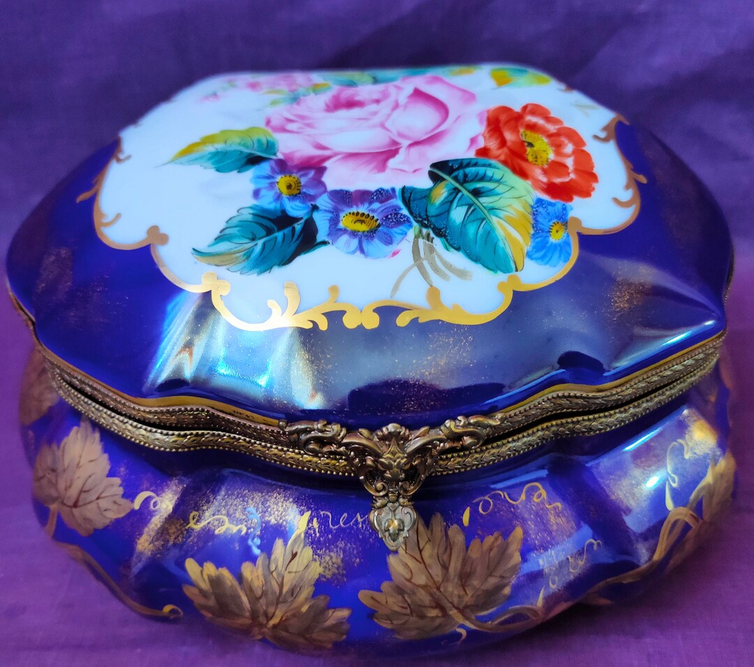 Rare and Extraordinary Large Ceramic Box Blue and Gold - Etsy