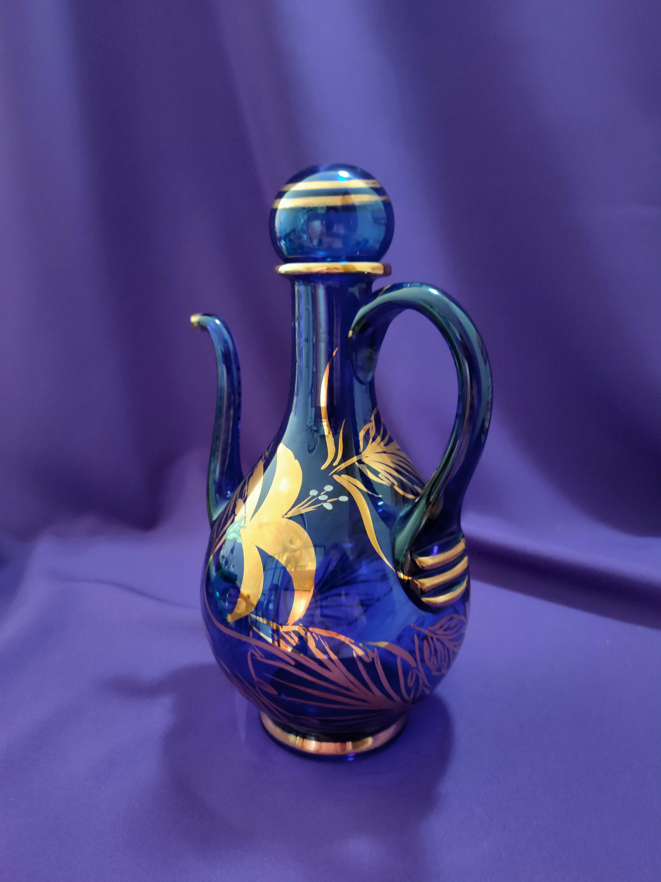Rare Hand Blown Blue Glass Teapot 19th Century Unique Decoration Artwork Cast Glass Relic
