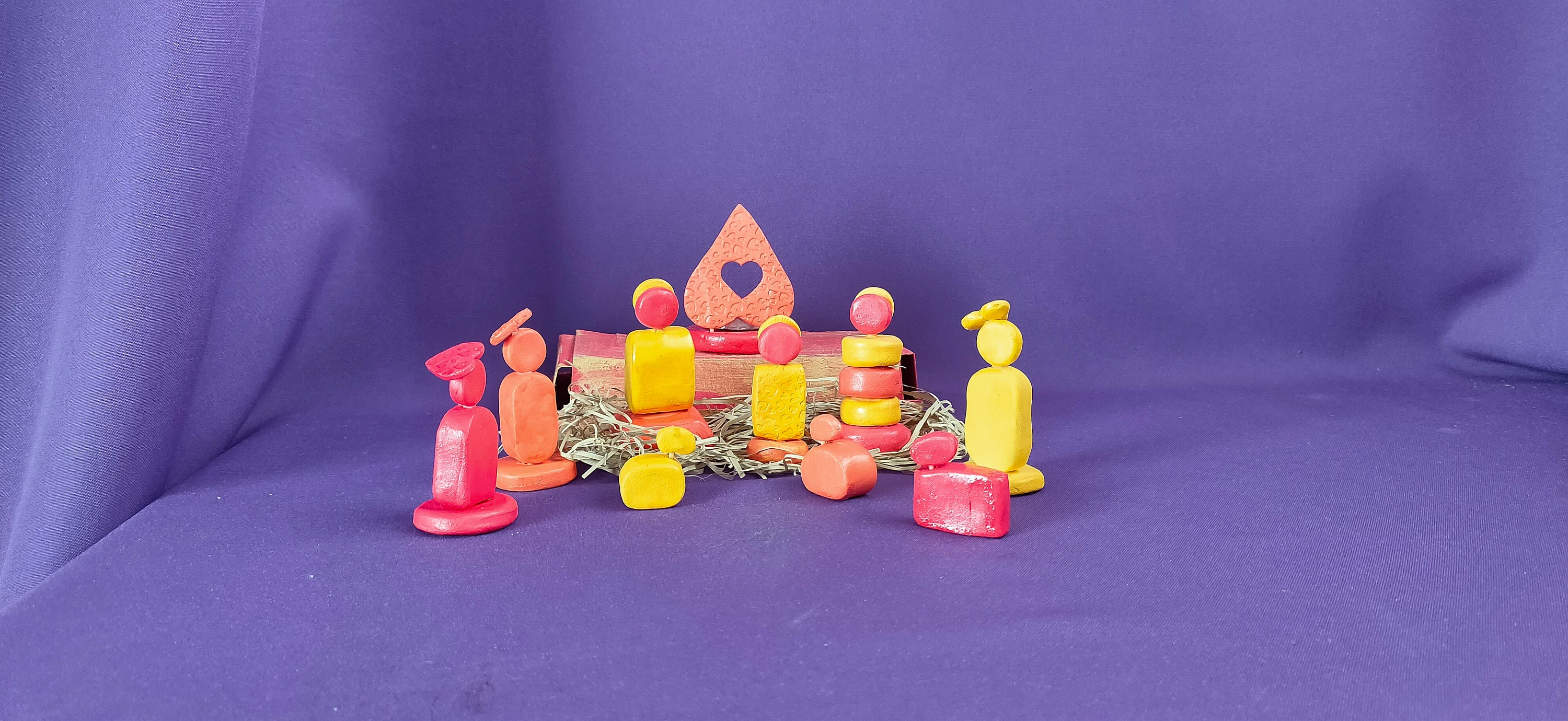 Set Nativity Yellow Red Holy Family - Etsy