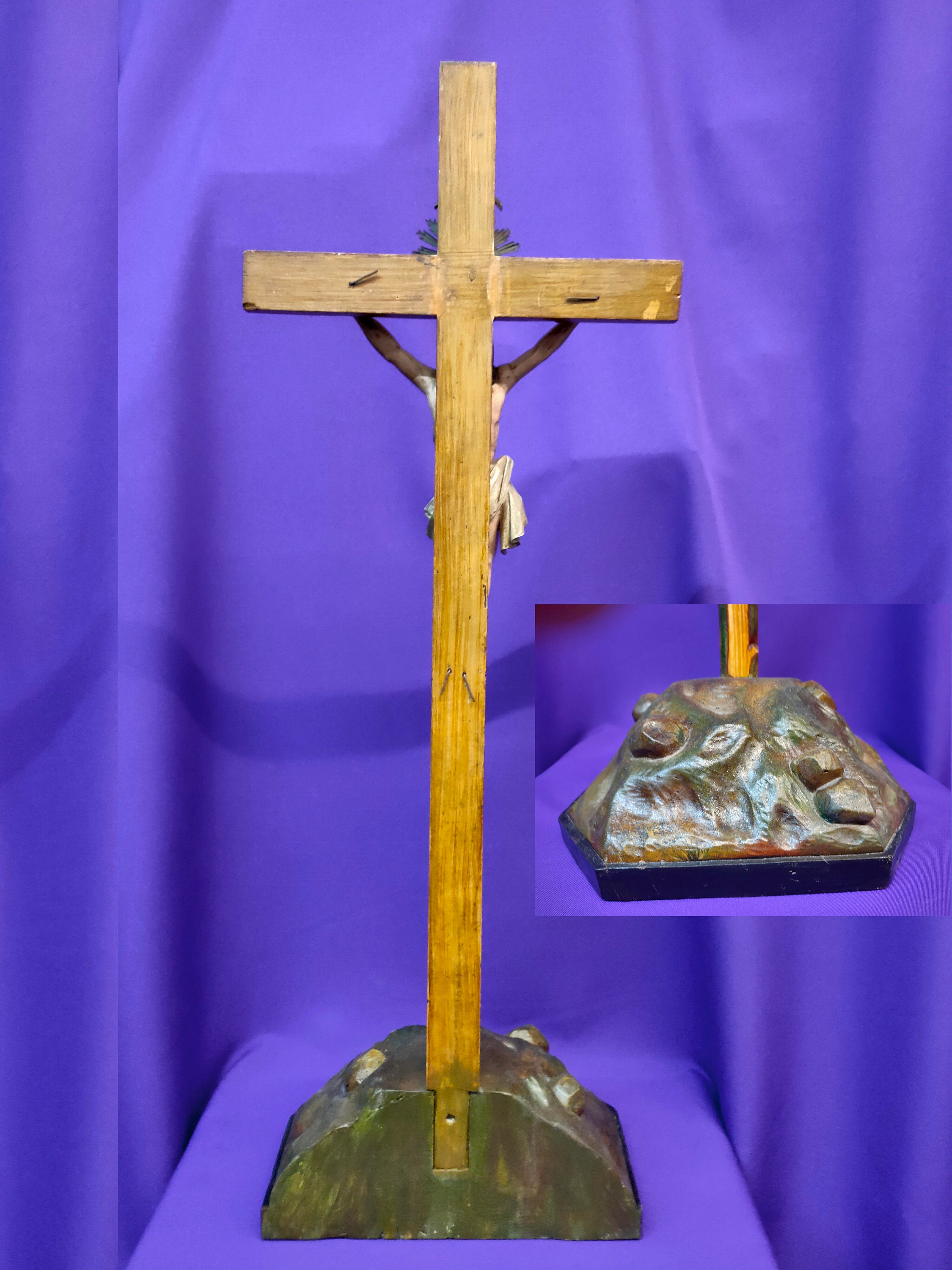 Jesus Christ on the Cross, Wooden Figurine, Drops of Blood, Crystal ...