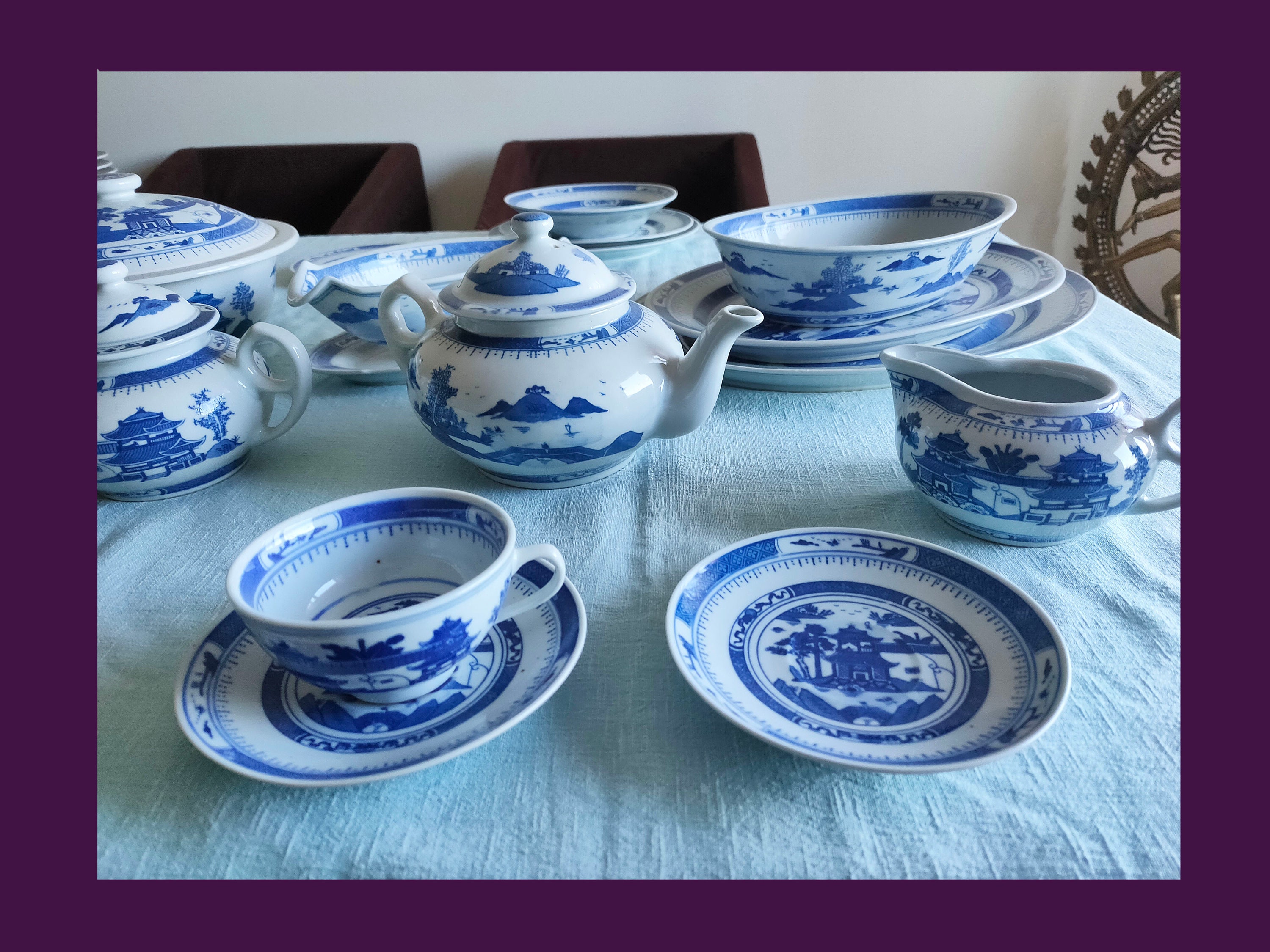 86 Pieces Rare Antique Chinese Dinner and Tea Set Blue and - Etsy