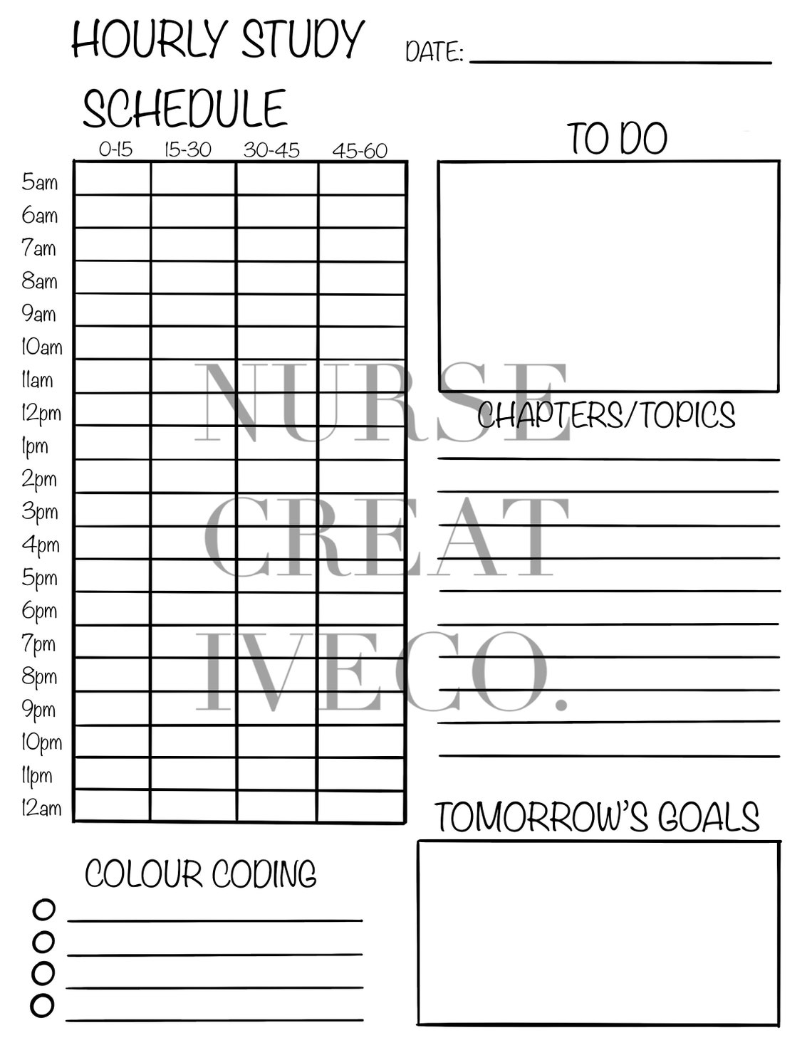 Hourly Study Schedule Template - Etsy