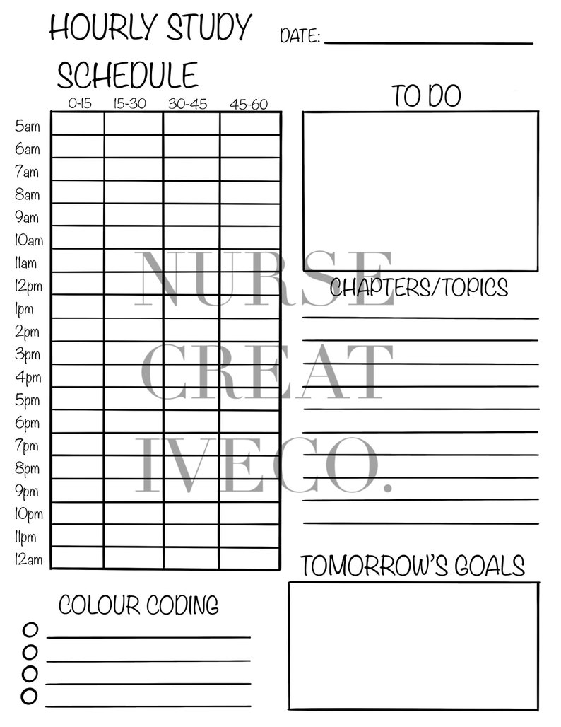 Hourly Study Schedule Template - Etsy