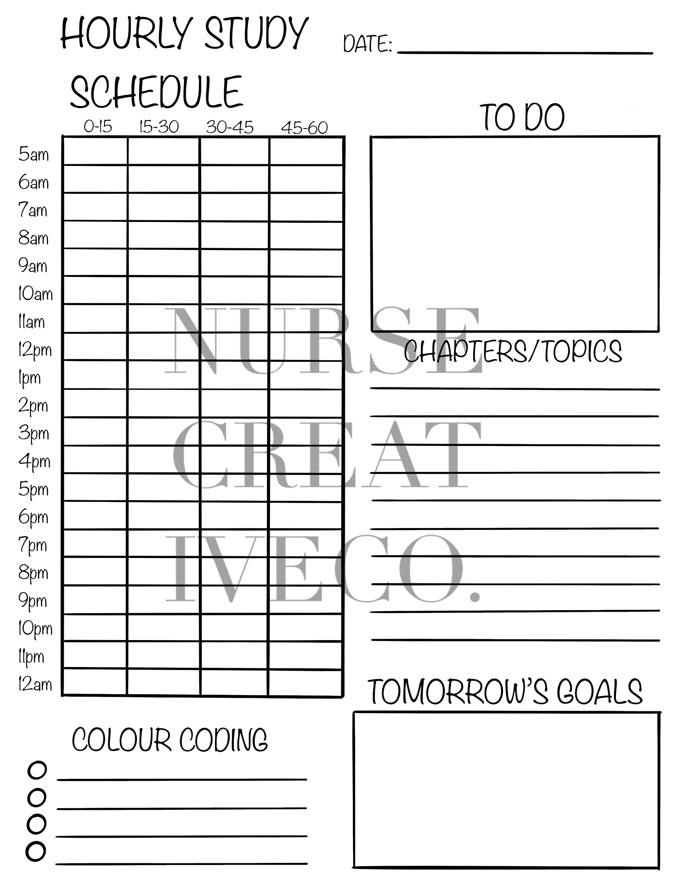 Hourly Study Schedule Template - Etsy