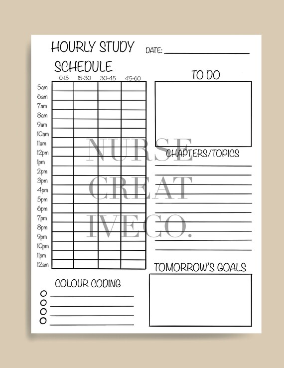 Hourly Study Schedule Template - Etsy