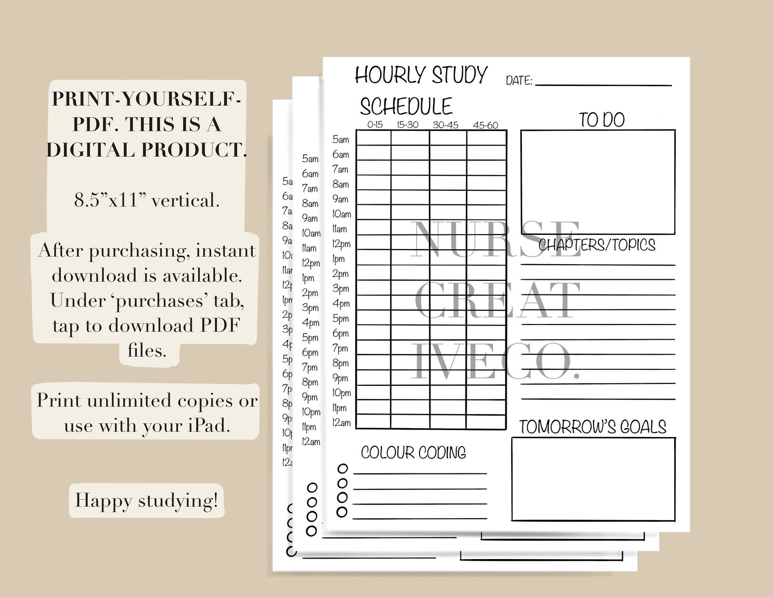 Hourly Study Schedule Template - Etsy