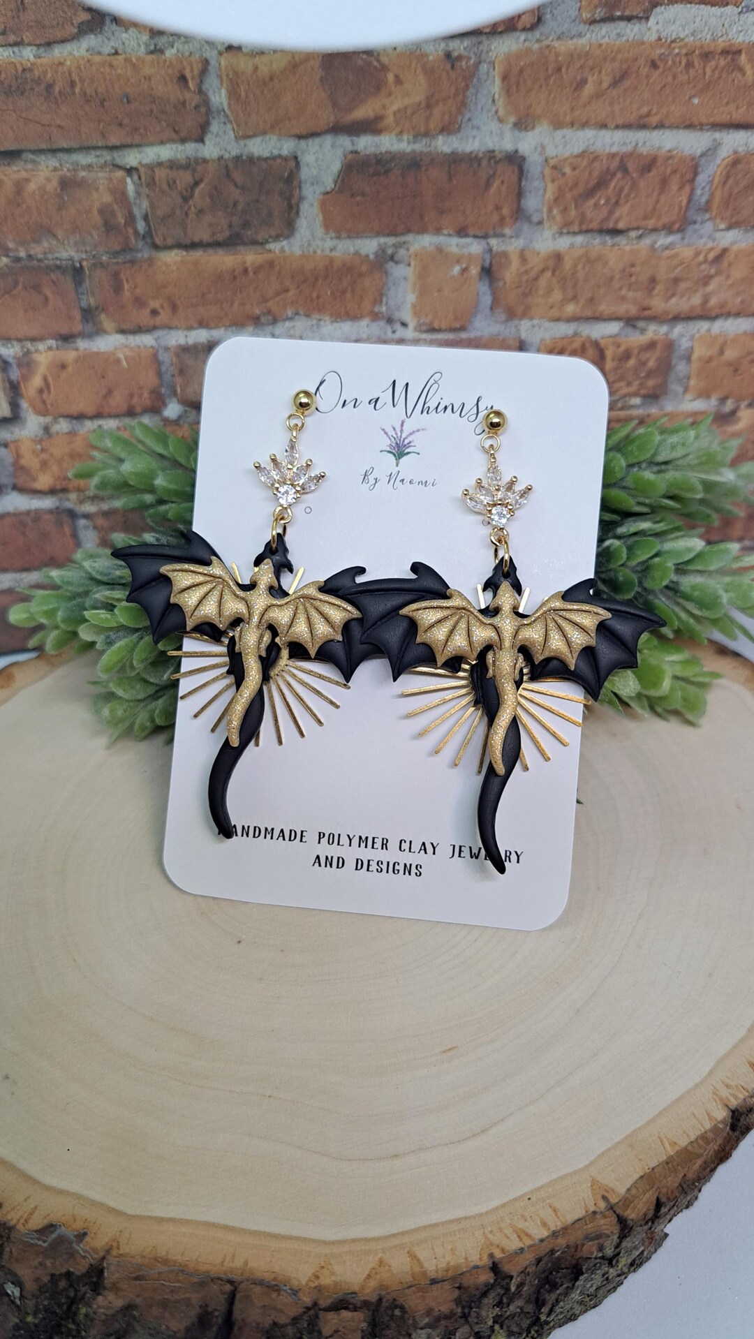 Gold and Black Dragon Wing Book Polymer Clay Jewelry| Stainless Steel ...