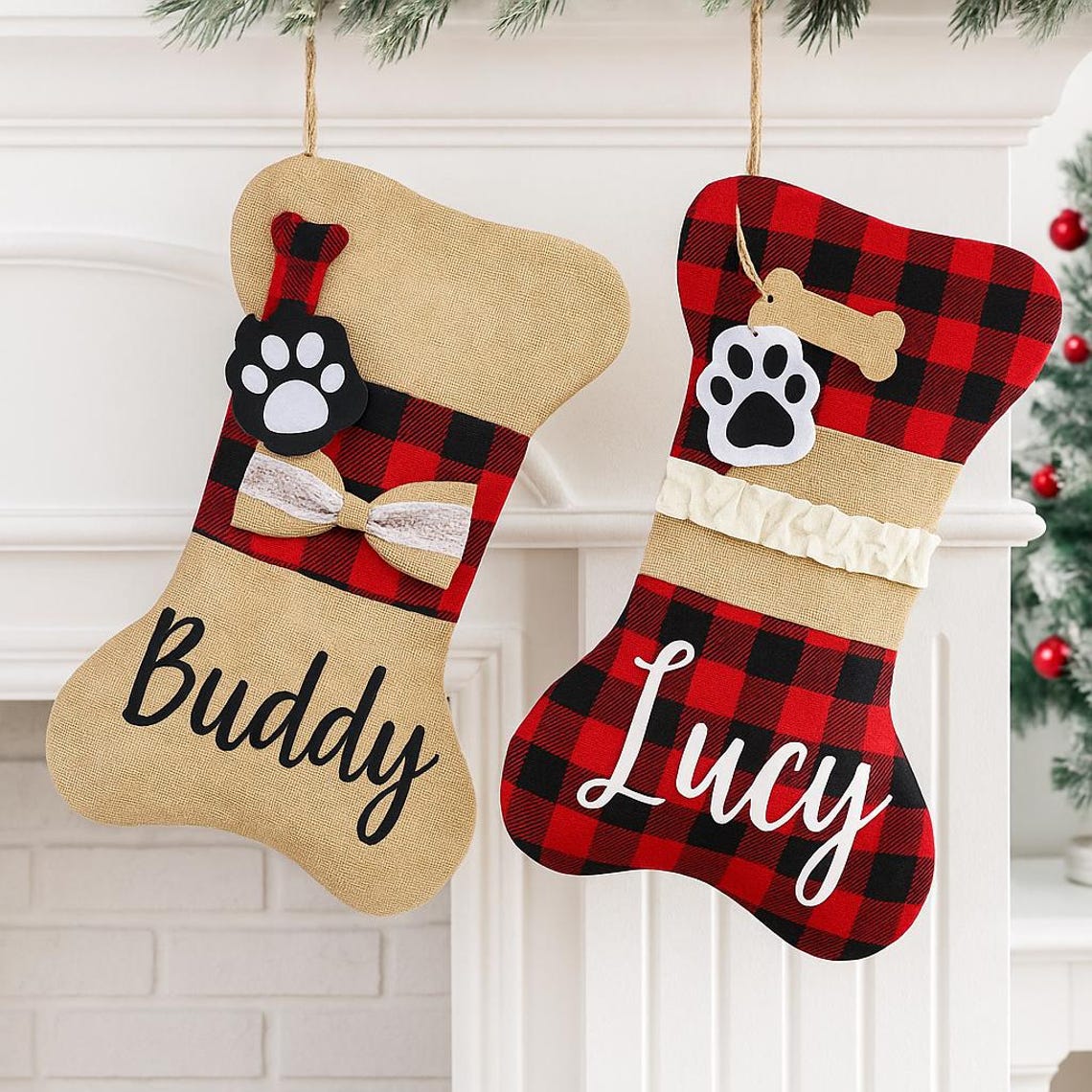 Personalized Christmas Stocking for Dogs: Bone-shaped Stocking, Canvas ...