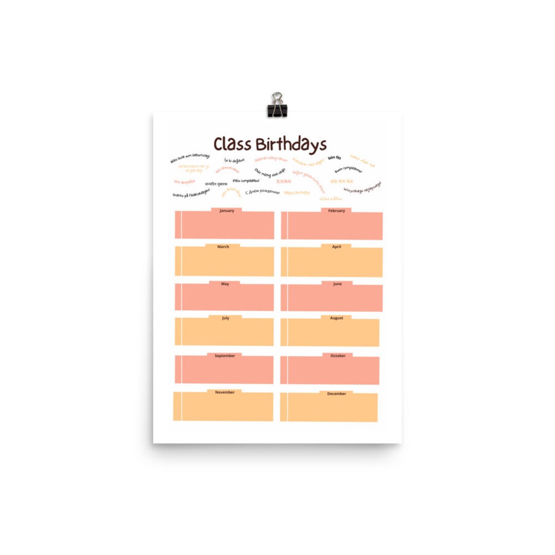 Happy Birthday Multilingual Poster, WB jan. Dec. - Etsy