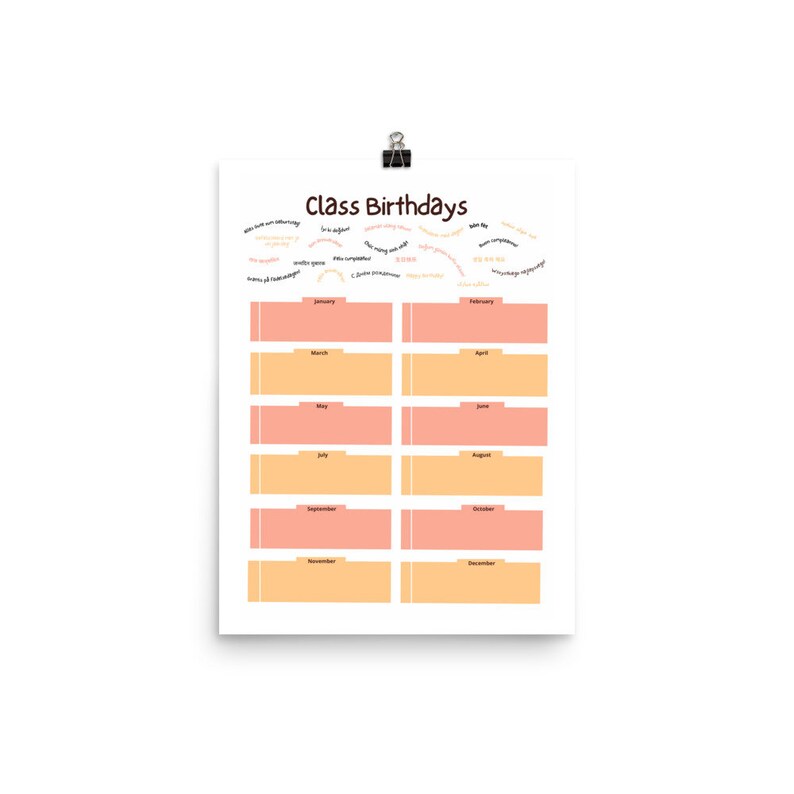 Happy Birthday Multilingual Poster, WB jan. Dec. - Etsy