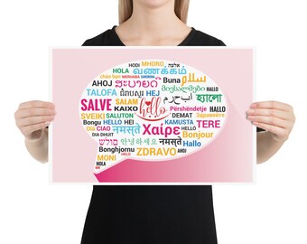 Hello Poster in Different Languages Portrait Warm Colours - Etsy