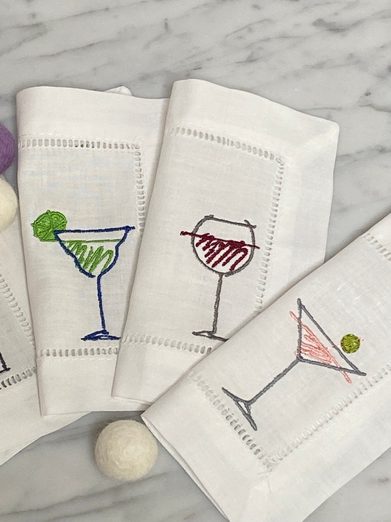 Linen Cocktail Napkins Bar Cart Napkins Embroidered - Etsy
