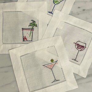 Linen Cocktail Napkins Bar Cart Napkins Embroidered Cocktail Napkins - Etsy