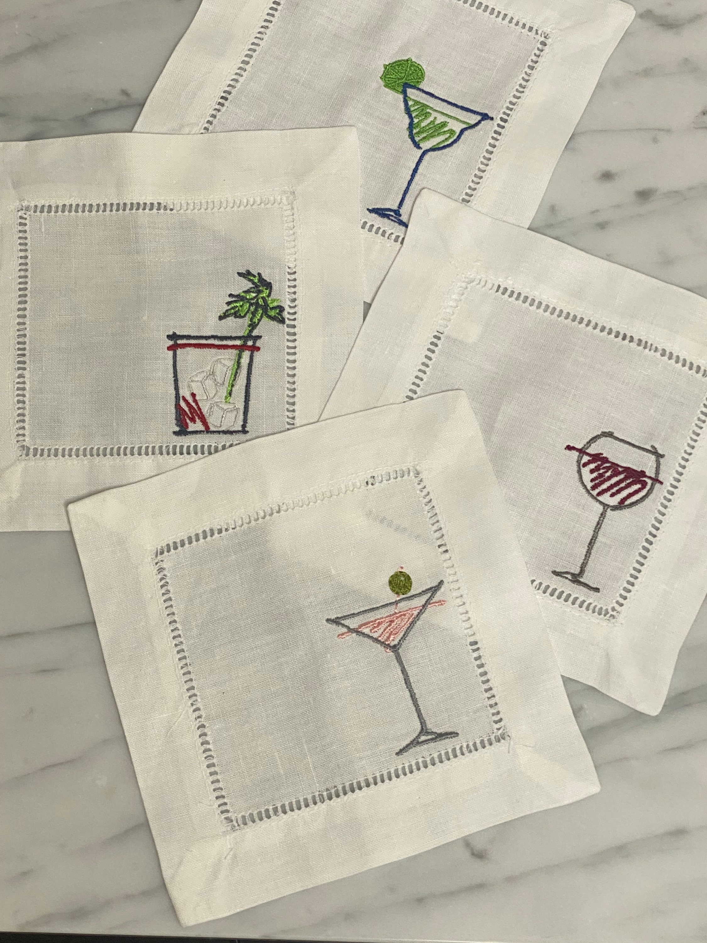 Linen Cocktail Napkins Bar Cart Napkins Embroidered - Etsy