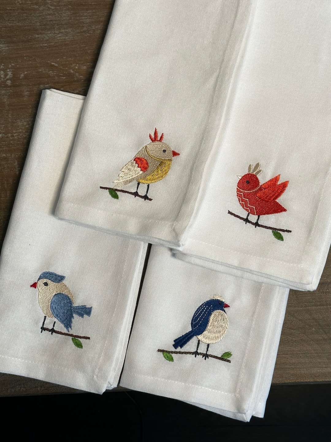 Embroidered Dinner Napkins Cotton Dinner Napkins Boho Birds - Etsy