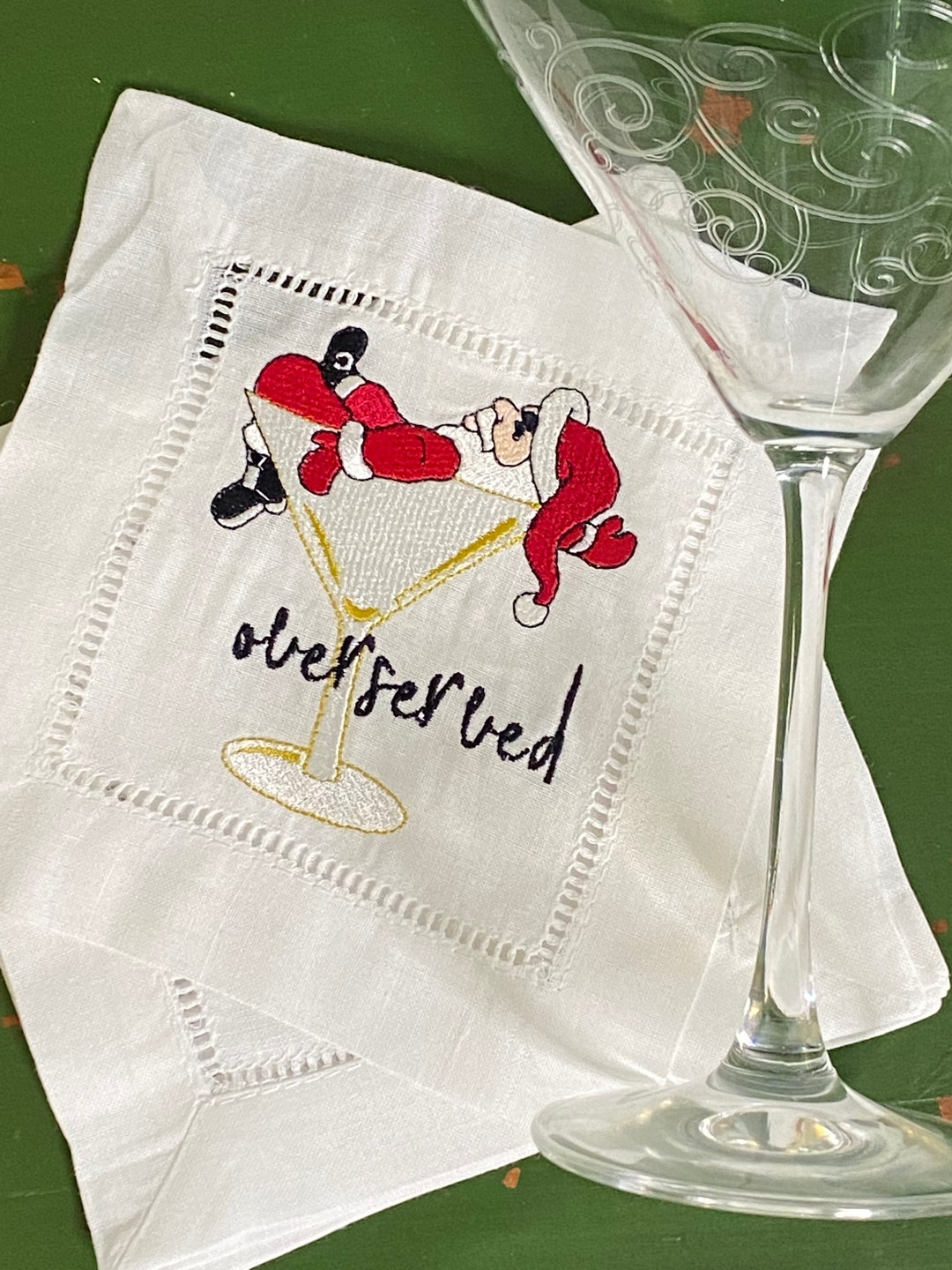 Tipsy Santa Embroidered Cocktail Napkins Holiday Party Personalized ...