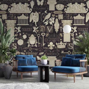 Antiques Wallpaper | Vintage Art Objects | Peel and Stick | Retro ...