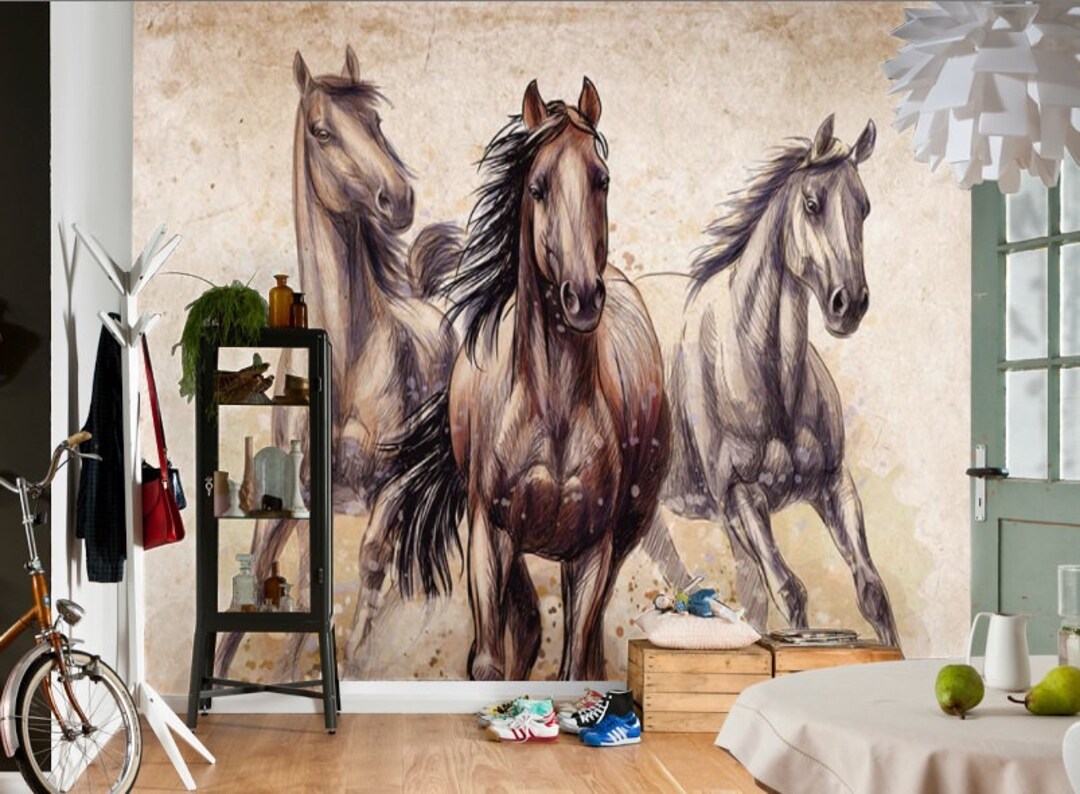 Art Deco Running Horses Wallpaper Mural - Peel and Stick - Etsy