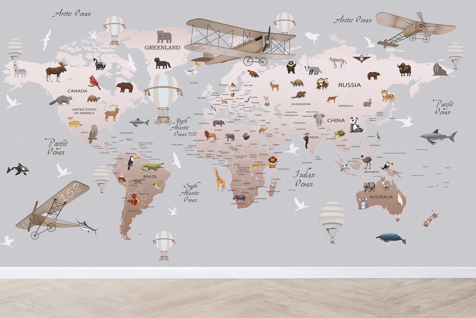 Kid Room Wallpaper World Map for Kids peel and Stick World - Etsy