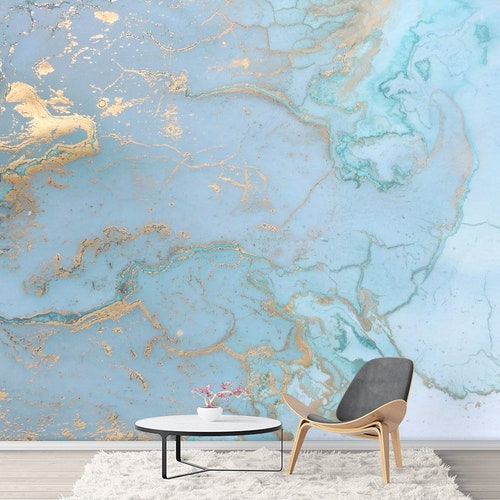 Blue Marble Wallpaper marble Textured Wallpaper peel and - Etsy