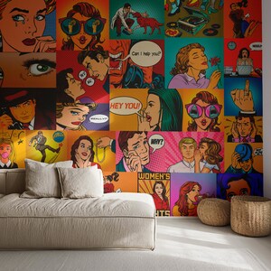 Pop Art Faces | Peel and Stick | Retro Pop Art | Art Deco Wallpaper ...