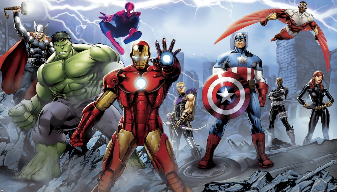 Superhero Wallpaper Peel and Stick Superheroes Mural - Etsy