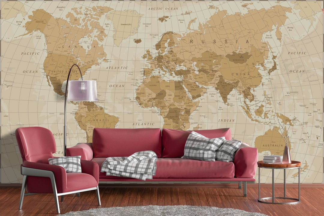 World Map Wallpaper | Map Wall Mural | Peel and Stick | Removable | Art ...