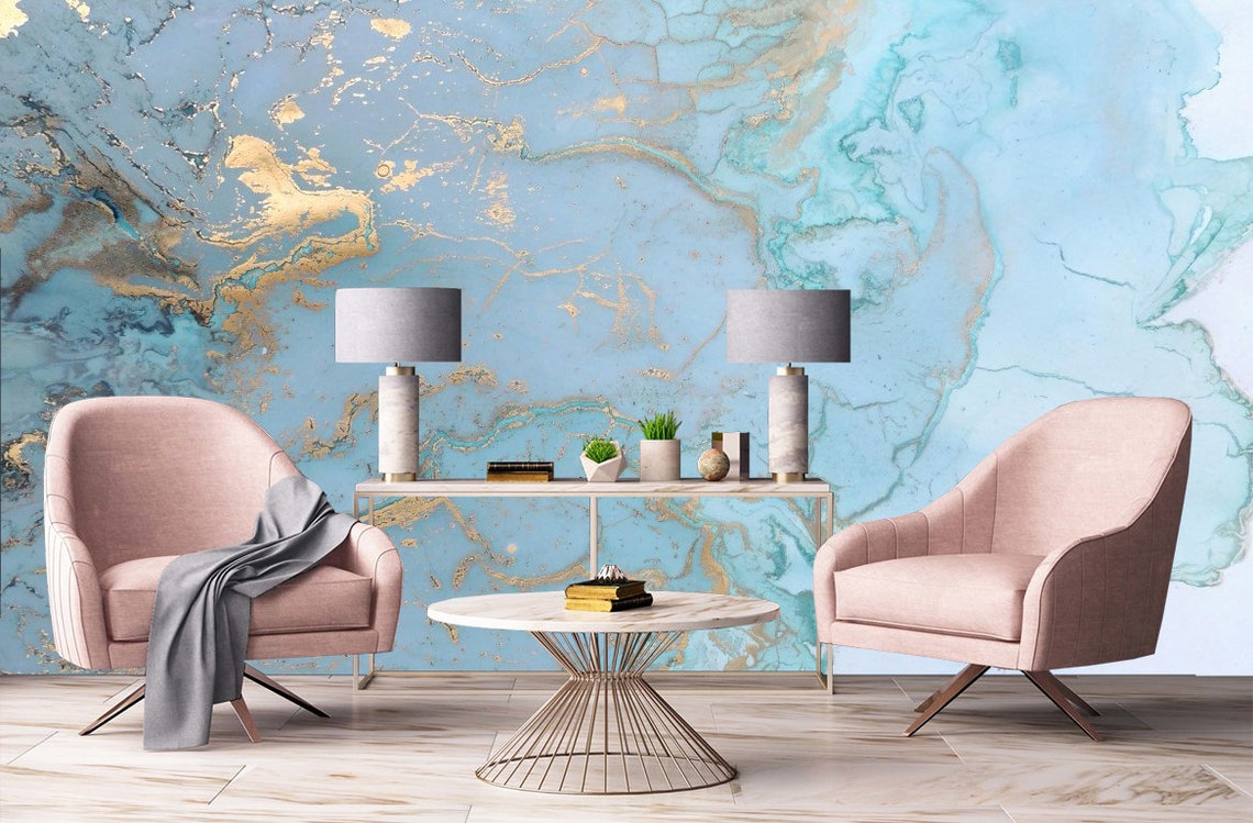 Blue Marble Wallpaper marble Textured Wallpaper peel and - Etsy