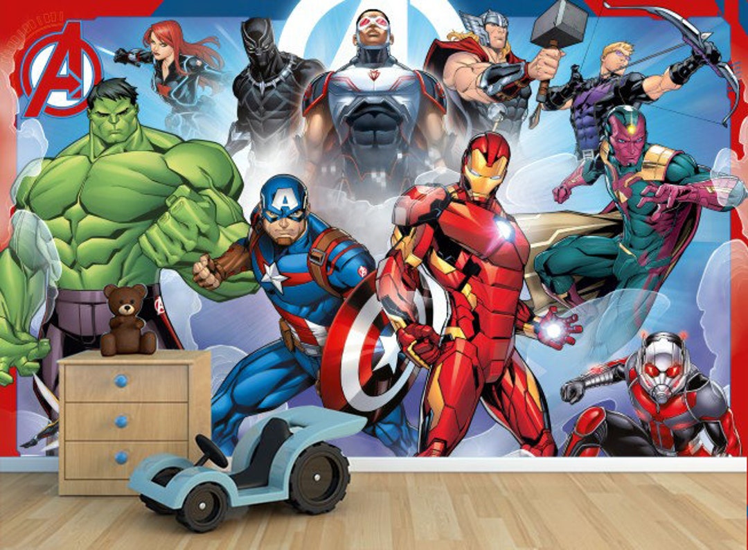 Avengers Kid Room Wallpaper Peel and Stick Marvel Wallpaper Captain ...