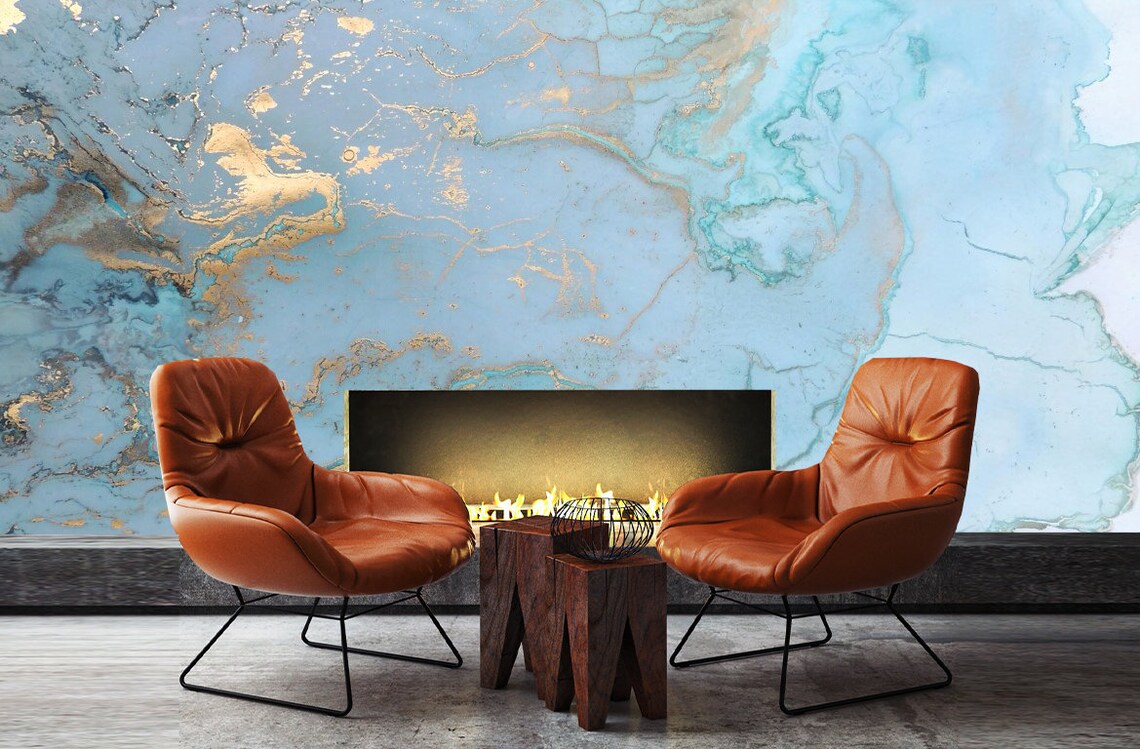 Blue Marble Wallpaper marble Textured Wallpaper peel and - Etsy