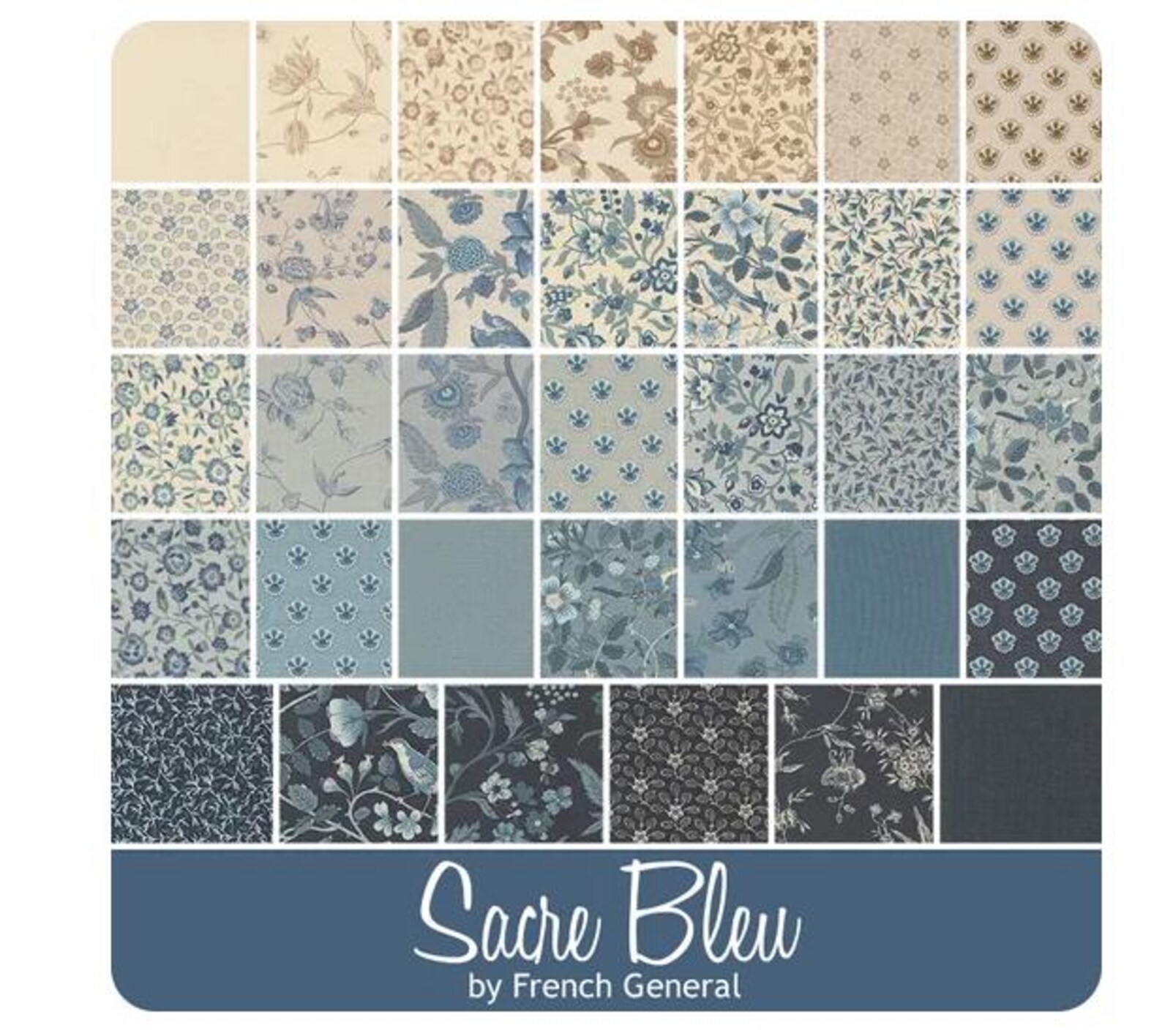 Sacre Bleu Fat Quarte Bundle From French General by Moda 1970AB 34 SKU ...
