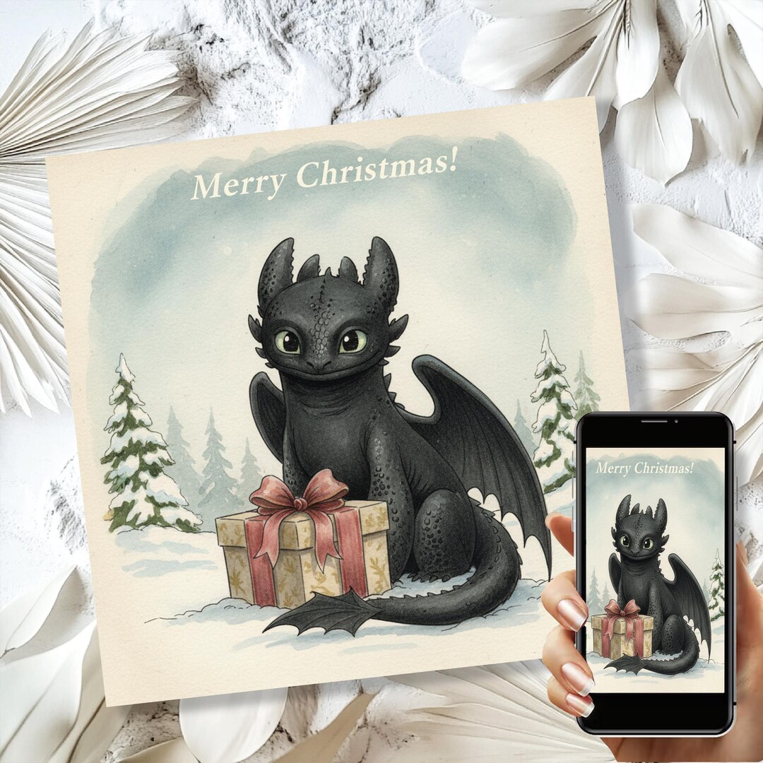 Cute Toothless Christmas Card, How to Train Your Dragon Digital Art ...