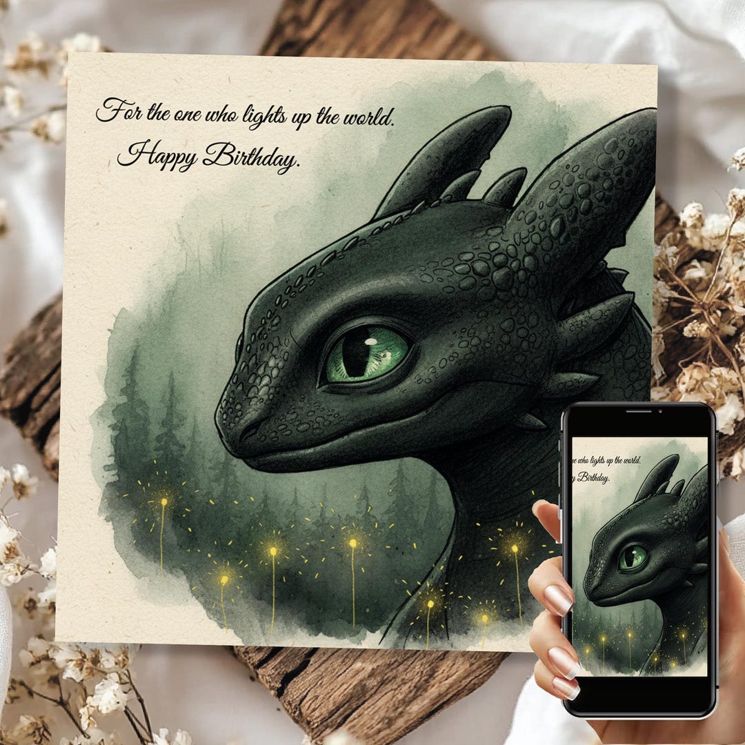 Toothless Dragon Birthday Card, How to Train Your Dragon Fan Gift, Cute ...
